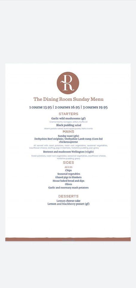 Menu at The Dining Room restaurant, Derby