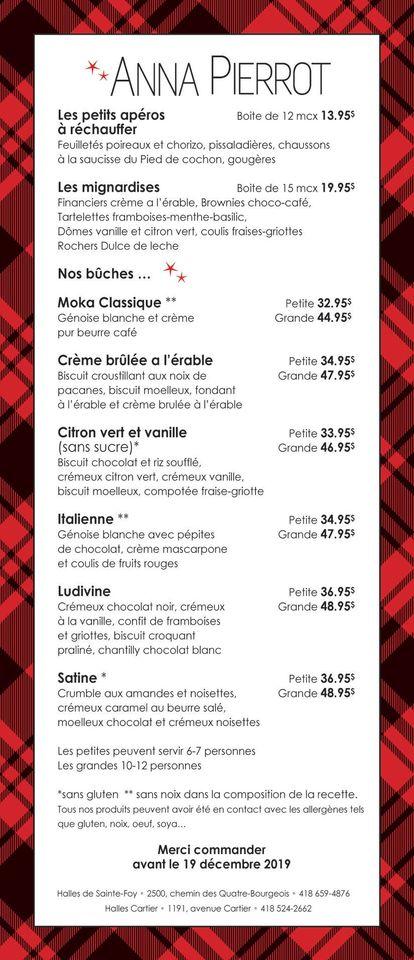 Menu at Anna Pierrot cafe, Québec City