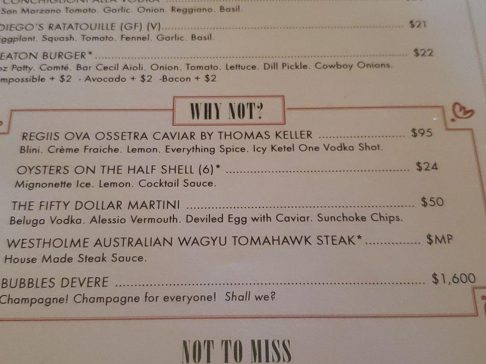 Menu at Bar Cecil, Palm Springs