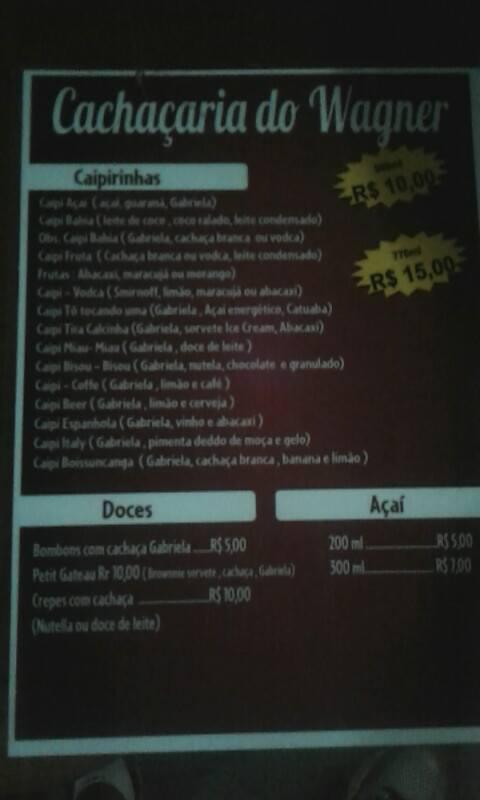 Carta de Beco Da Gabriela " Cachaça Do Wagner ", Paraty