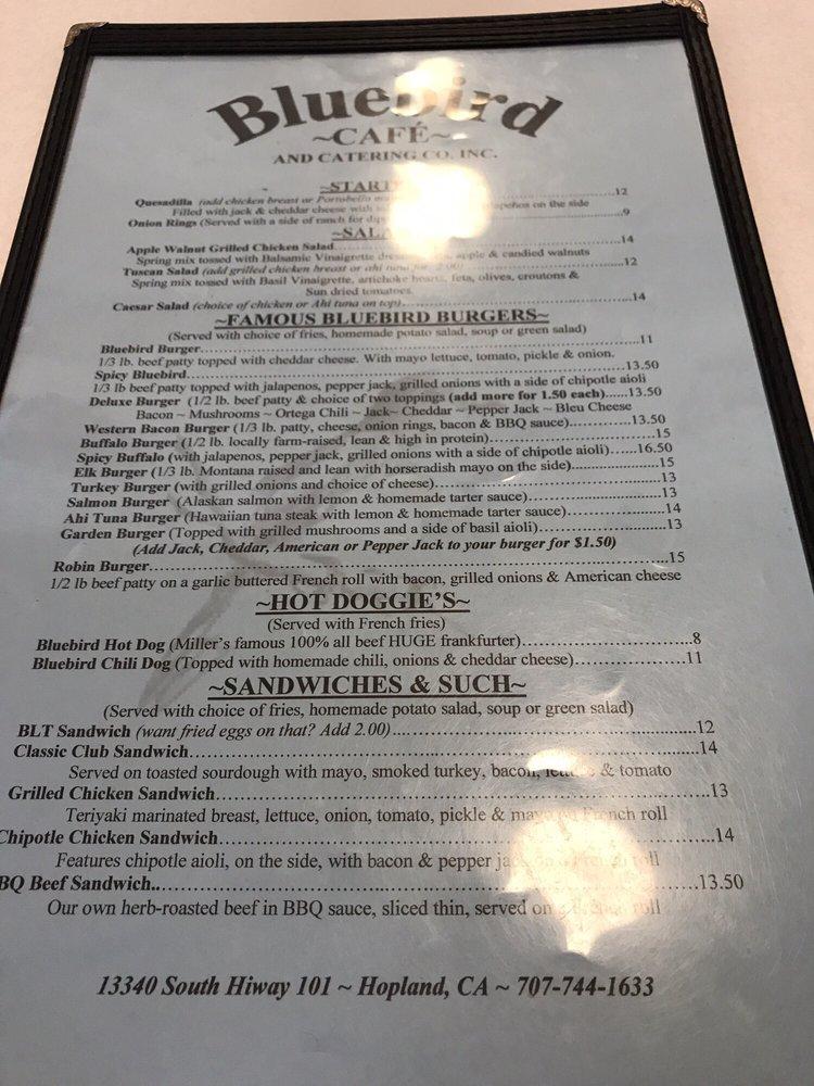 Menu at Bluebird Cafe, Hopland, US-101