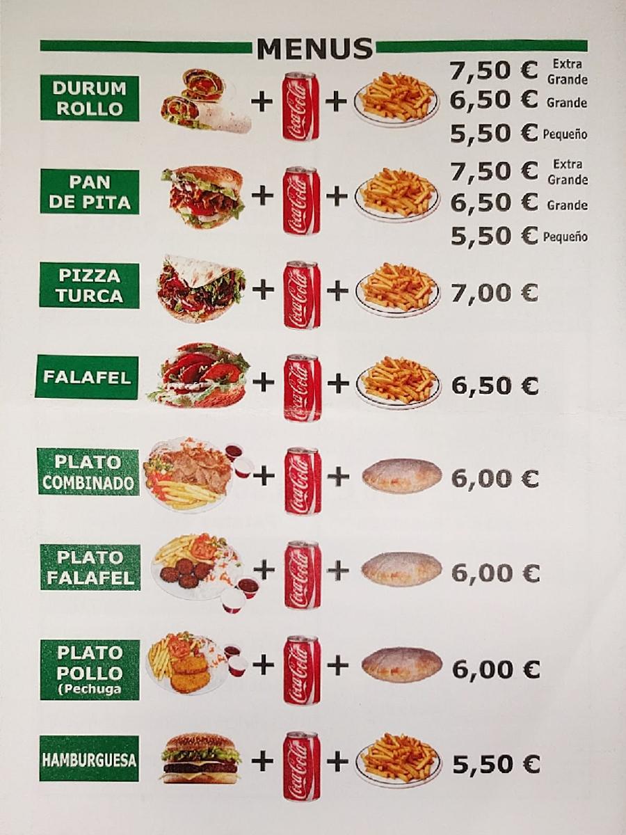 Carta del restaurante Essan Kebab, Calasparra
