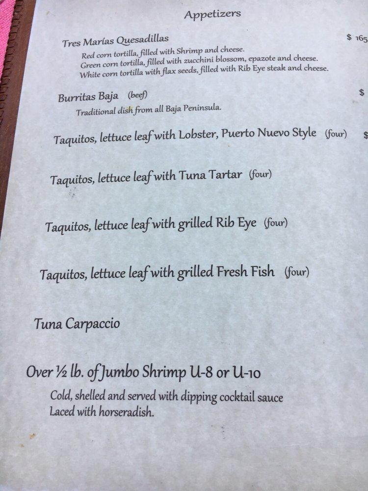 Menu at Edith's restaurant, Cabo San Lucas