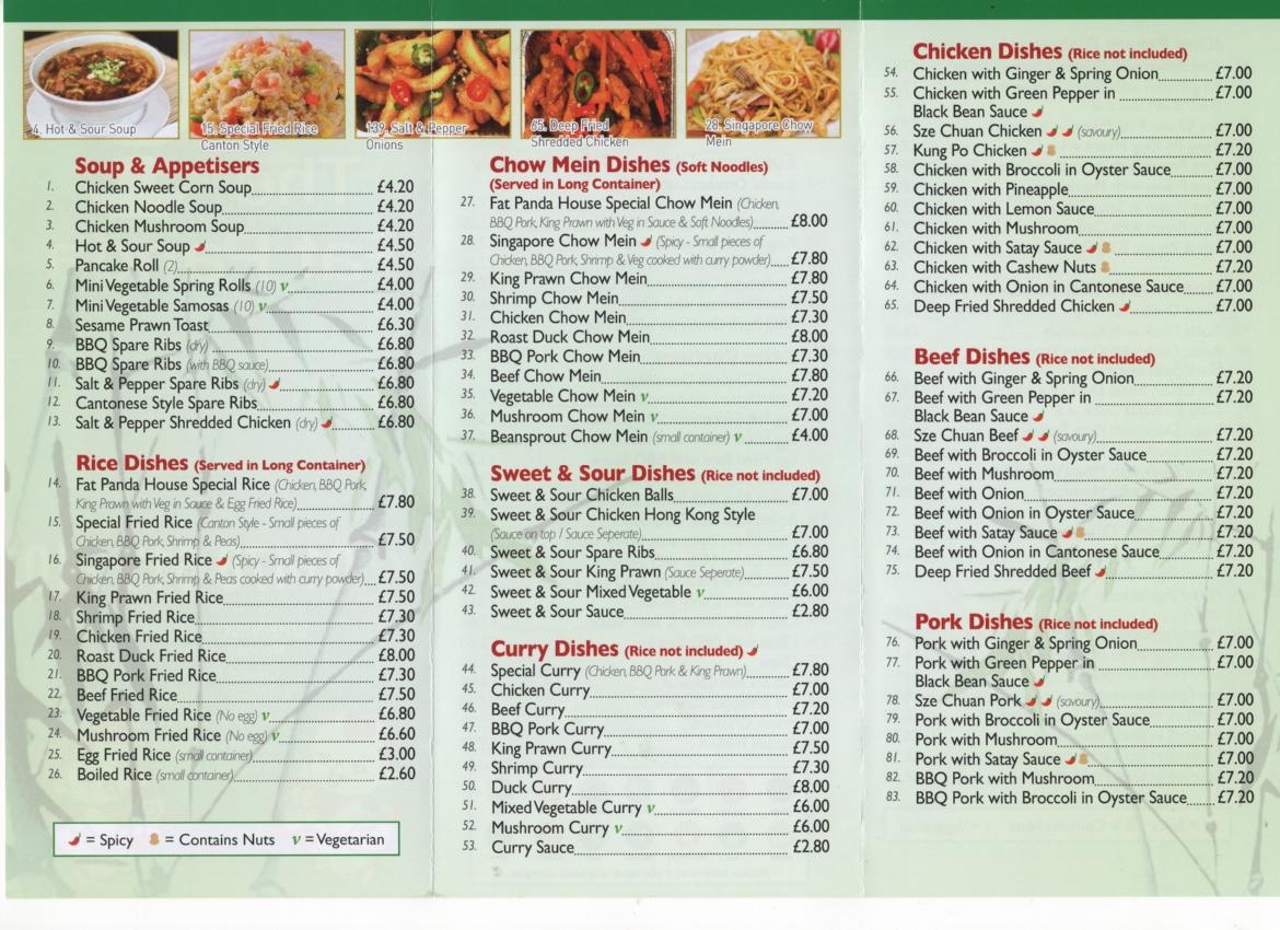 Menu at Fat Panda Takeaway fast food, Portree