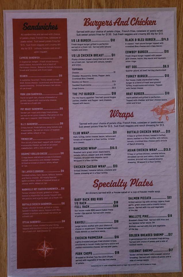 Menu at Final Approach restaurant, Milwaukee