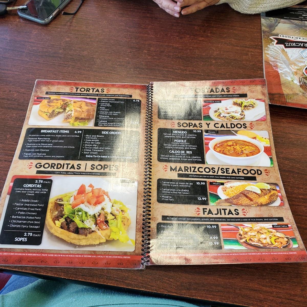 Menu at Mi Lindo Veracruz Restaurant, Clarksville