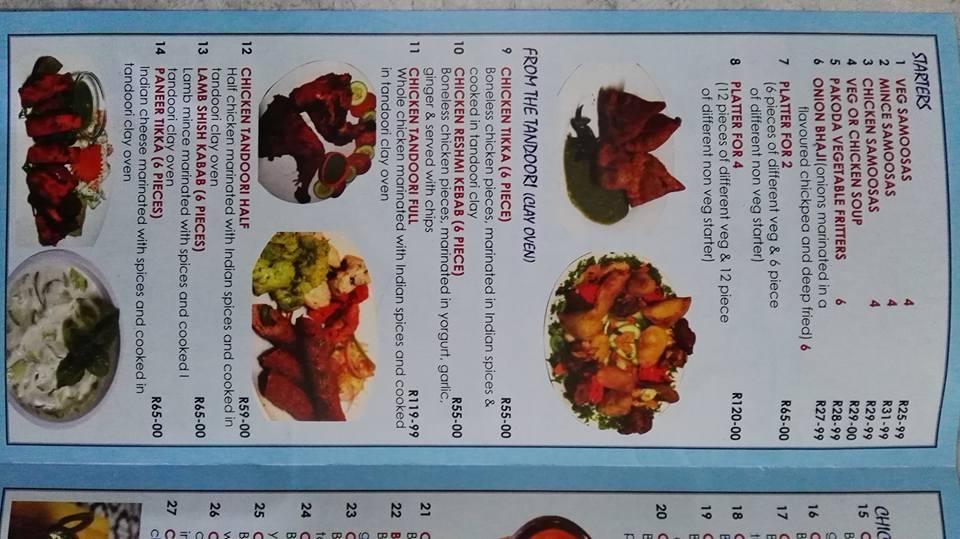 Menu at Patiala curry house restaurant, Secunda