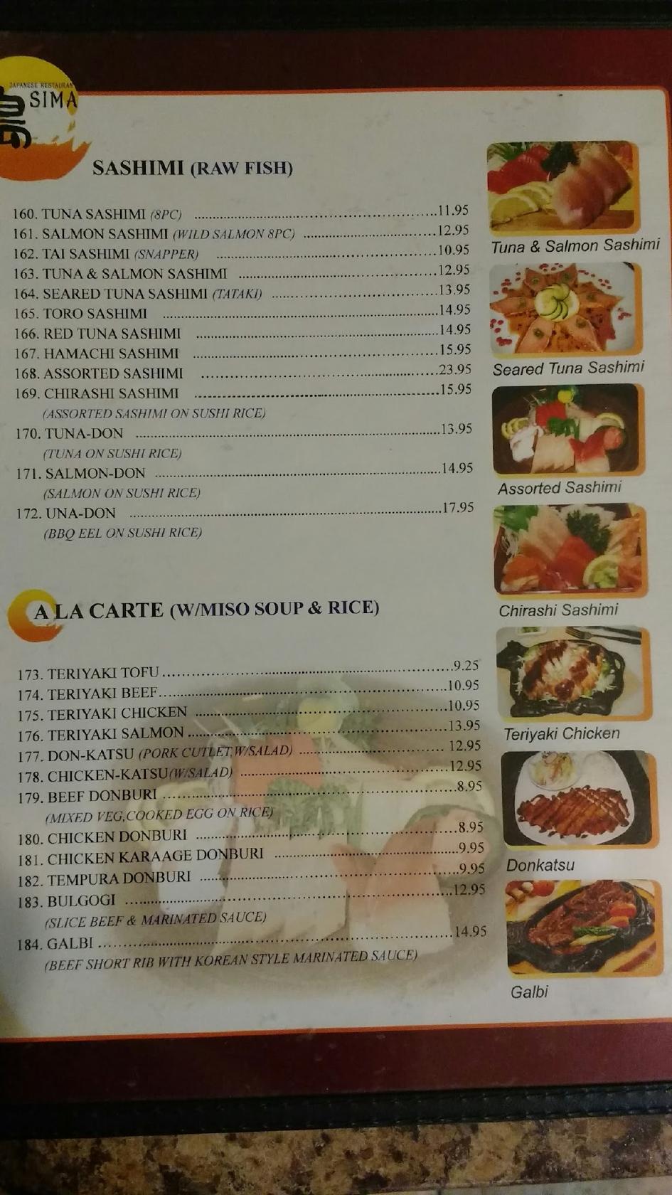 Menu at Sima Sushi (Sechelt) restaurant, Sechelt