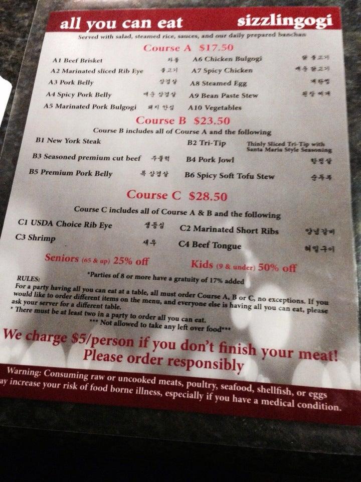 Menu at SizzlinGogi pub & bar, Santa Maria