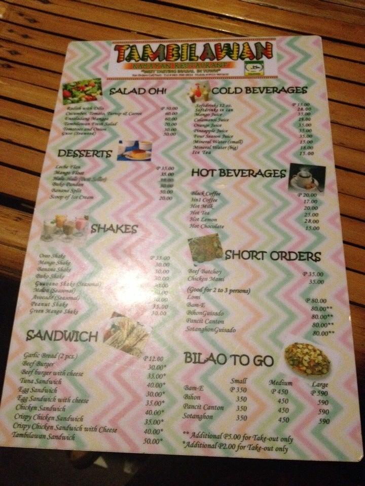 Menu at Tambilawan restaurant, General Santos City