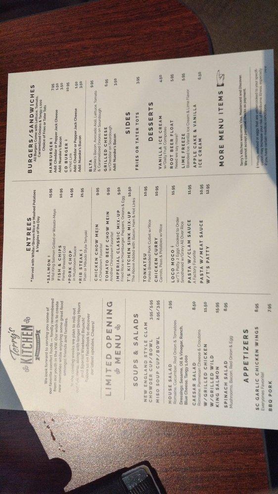 Menu at Terry's Kitchen restaurant, Bellevue
