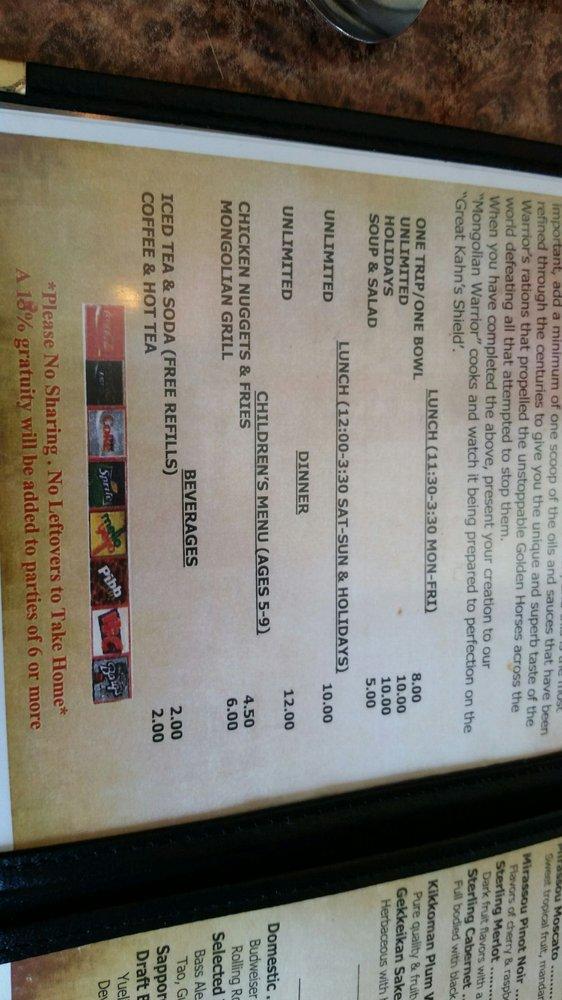 Menu at Warriors Grill BBQ, Virginia Beach, 401 N Great Neck Rd