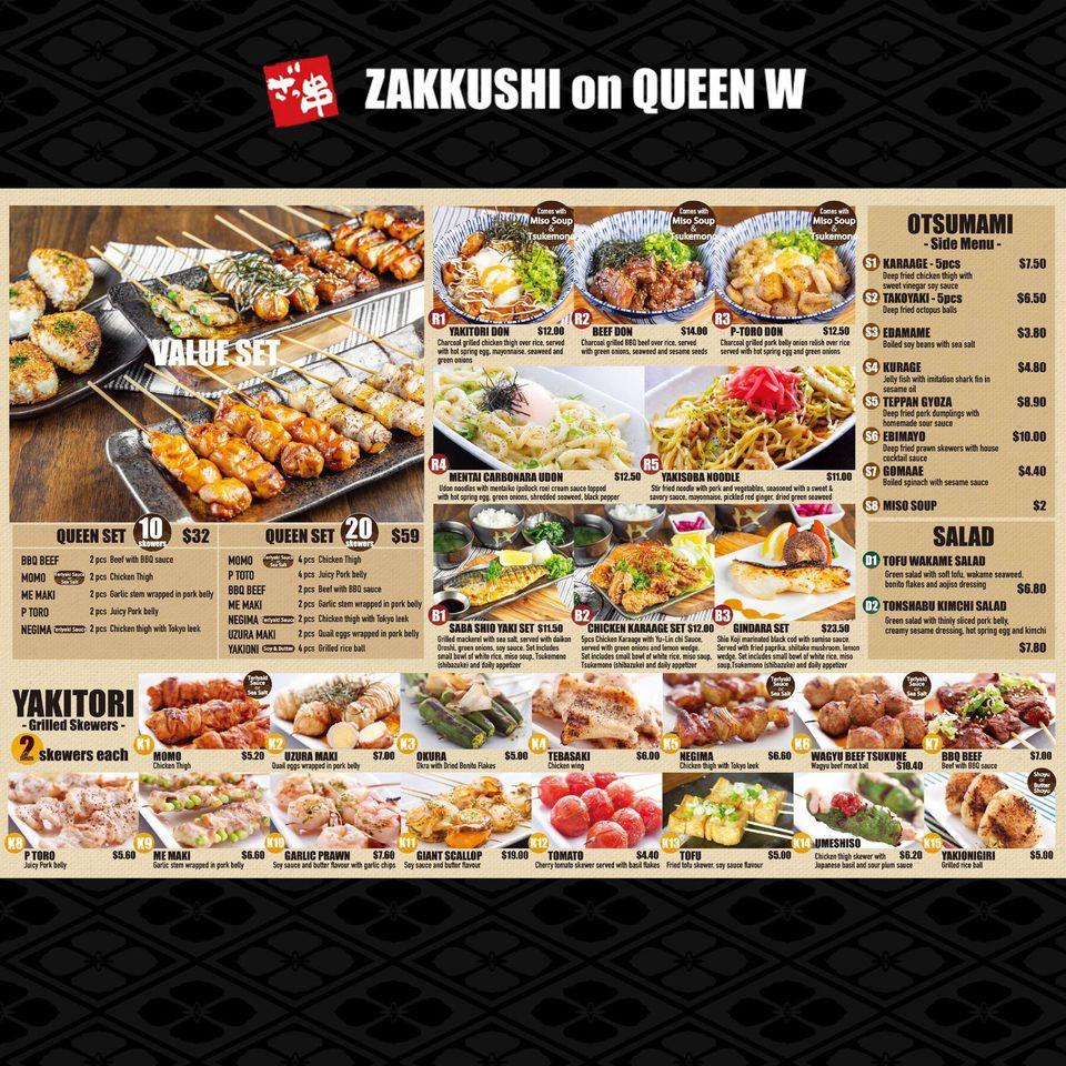 Menu at Zakkushi BBQ, Toronto, 620 Queen St W