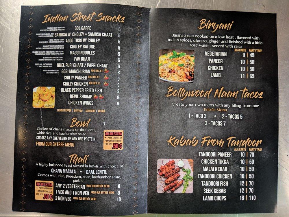 Menu at Bollywood Indian Street Food restaurant, Fresno