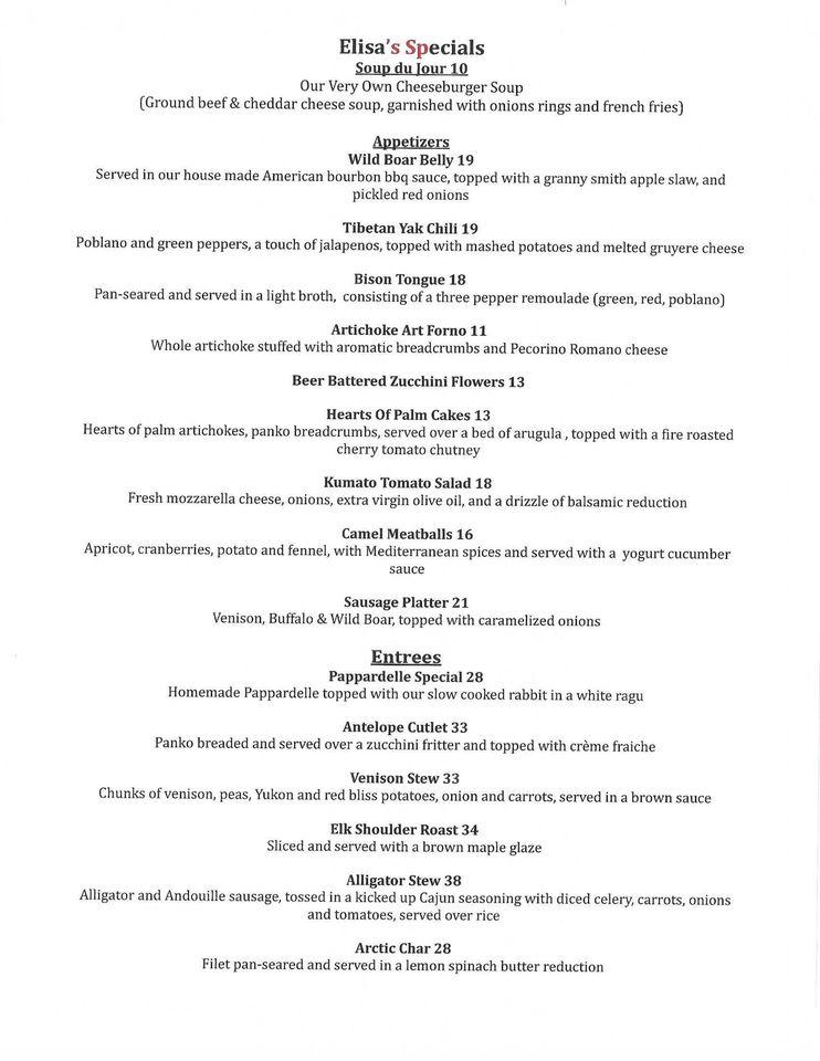 Menu at Elisa's Restaurant, North Bellmore