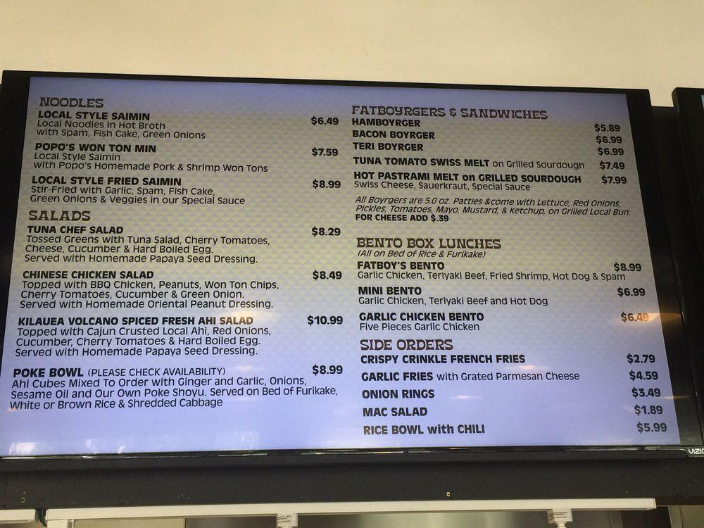 Menu at Fatboy's Waipio fast food, Waipahu