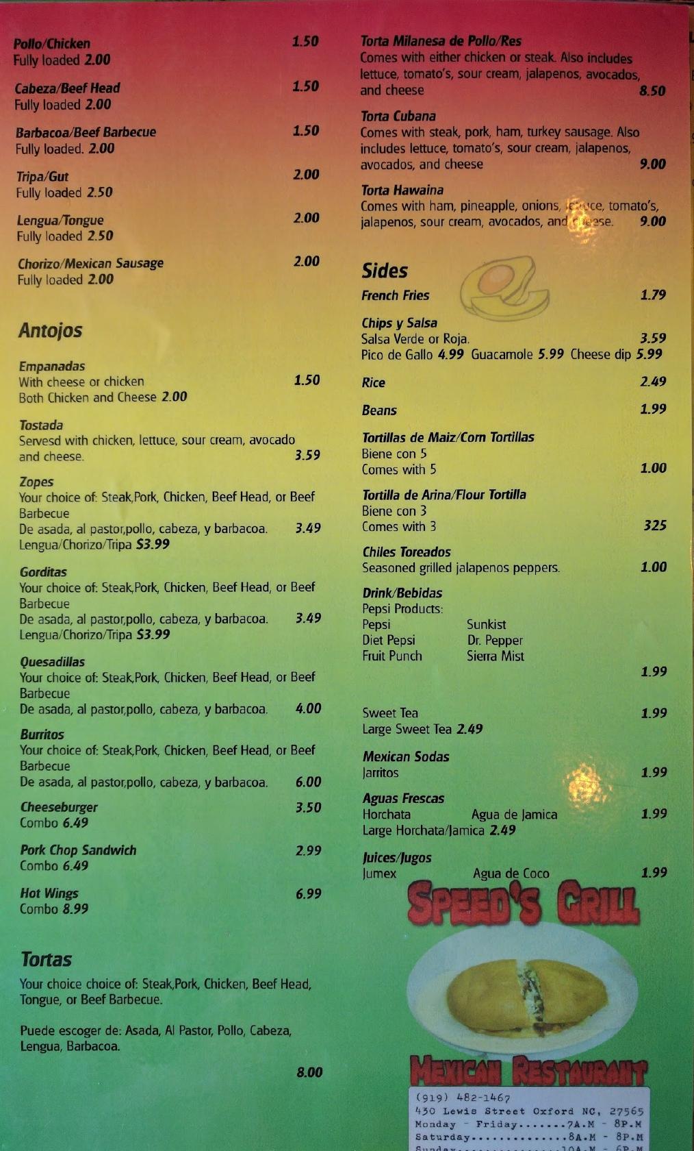 Menu at Speed Grill & Deli restaurant, Oxford