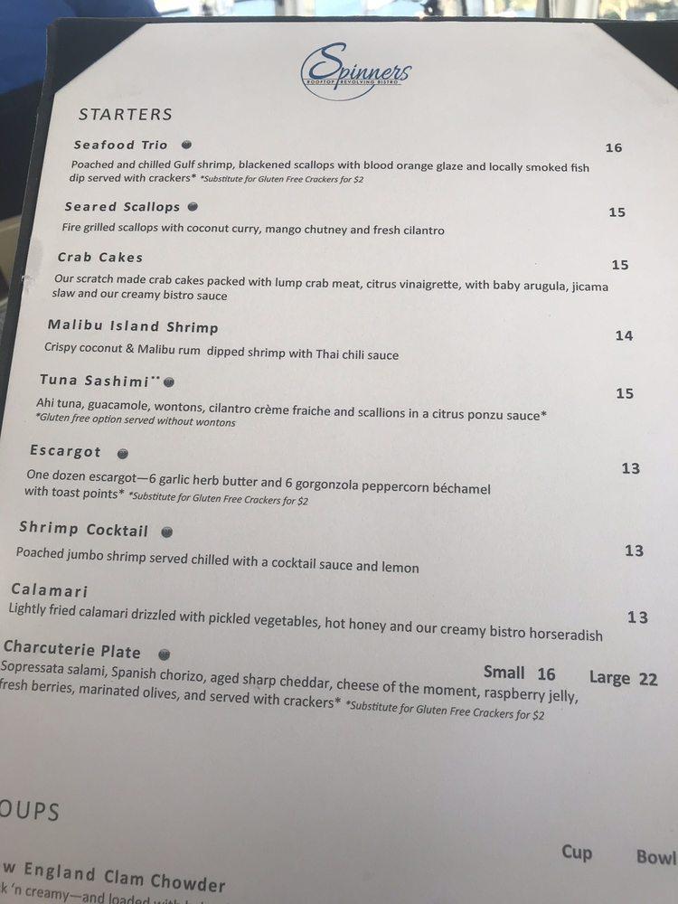 Carta del restaurante Spinners Rooftop Grille, St. Pete Beach