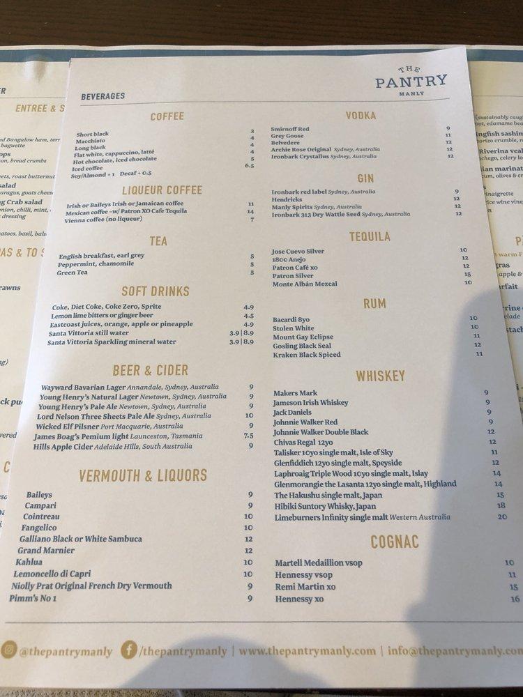 Menu at The Pantry Manly restaurant, Manly