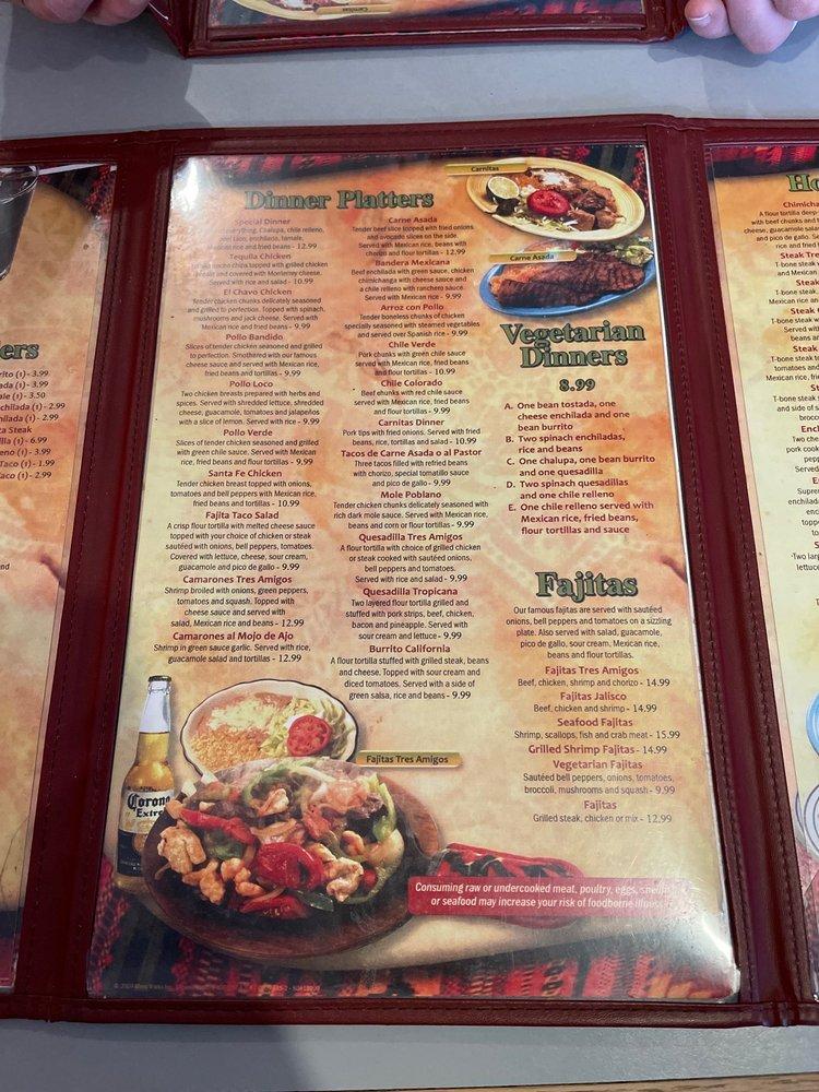 Menu at Tres Amigos Mexican Restaurant, McPherson