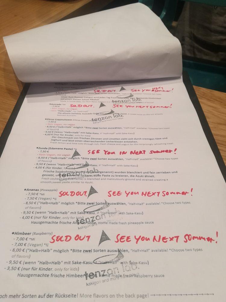 Menu at Tenzan Lab. cafe, Berlin