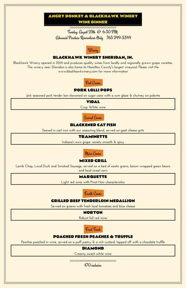 Menu at Angry Donkey pub & bar, Michigantown