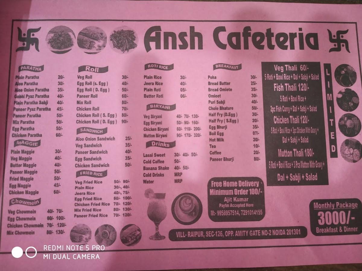 Menu at Ansh Cafeteria, Noida