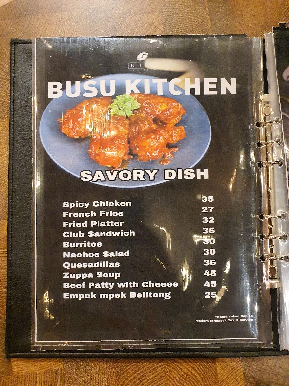 Menu at Busu Corner (coffee & kitchen) restaurant, Tanjung Pandan