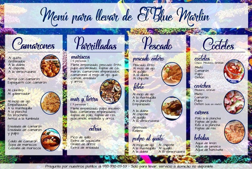 Menu at Cocteleria El Blue Marlin restaurant, Cancún