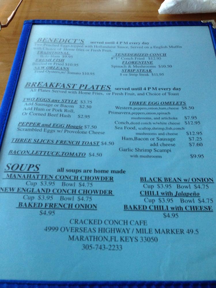 Menu at Cracked Conch Cafe, Marathon