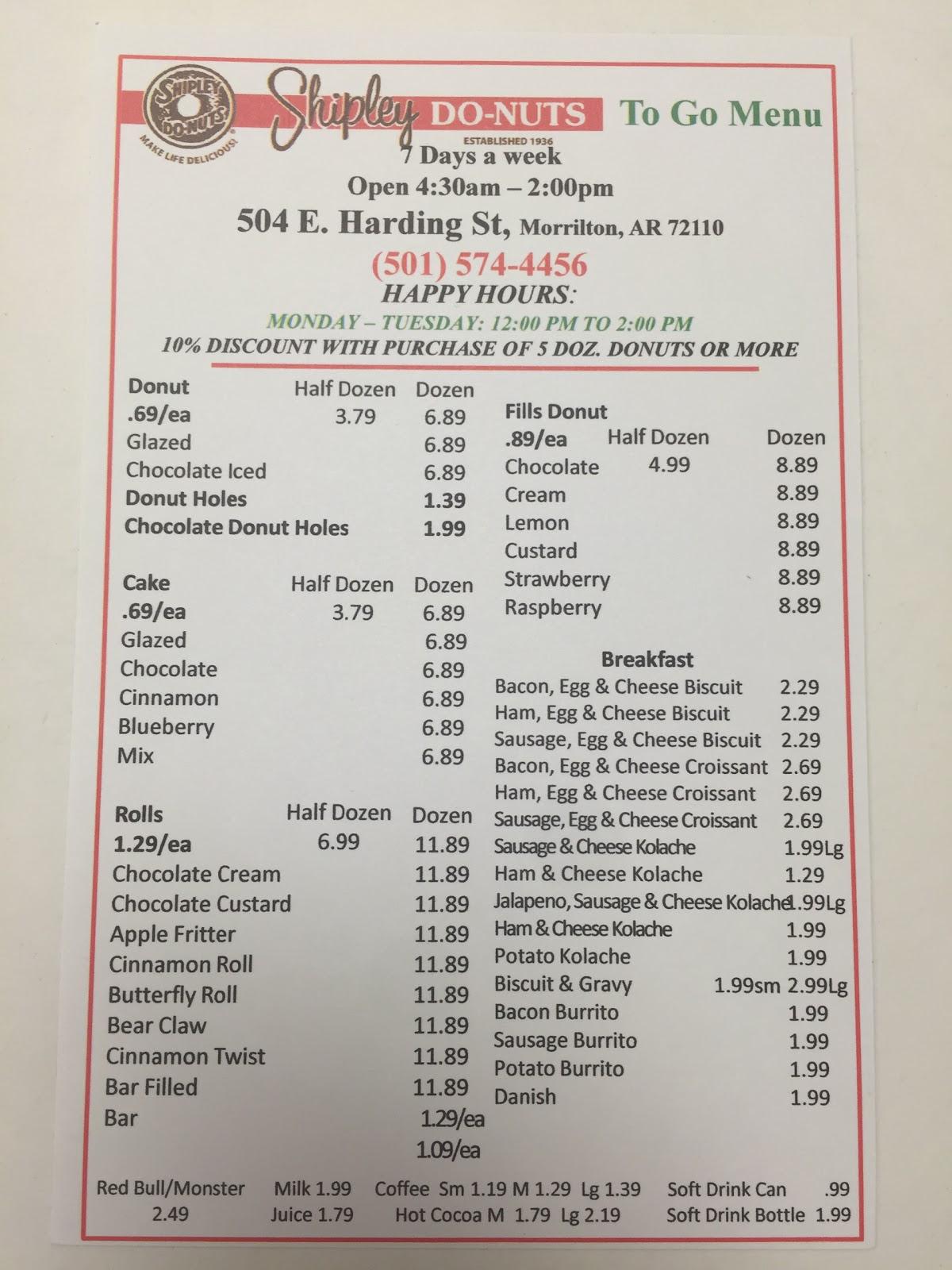 Menu at Donuts Donuts of Morrilton AR, Morrilton