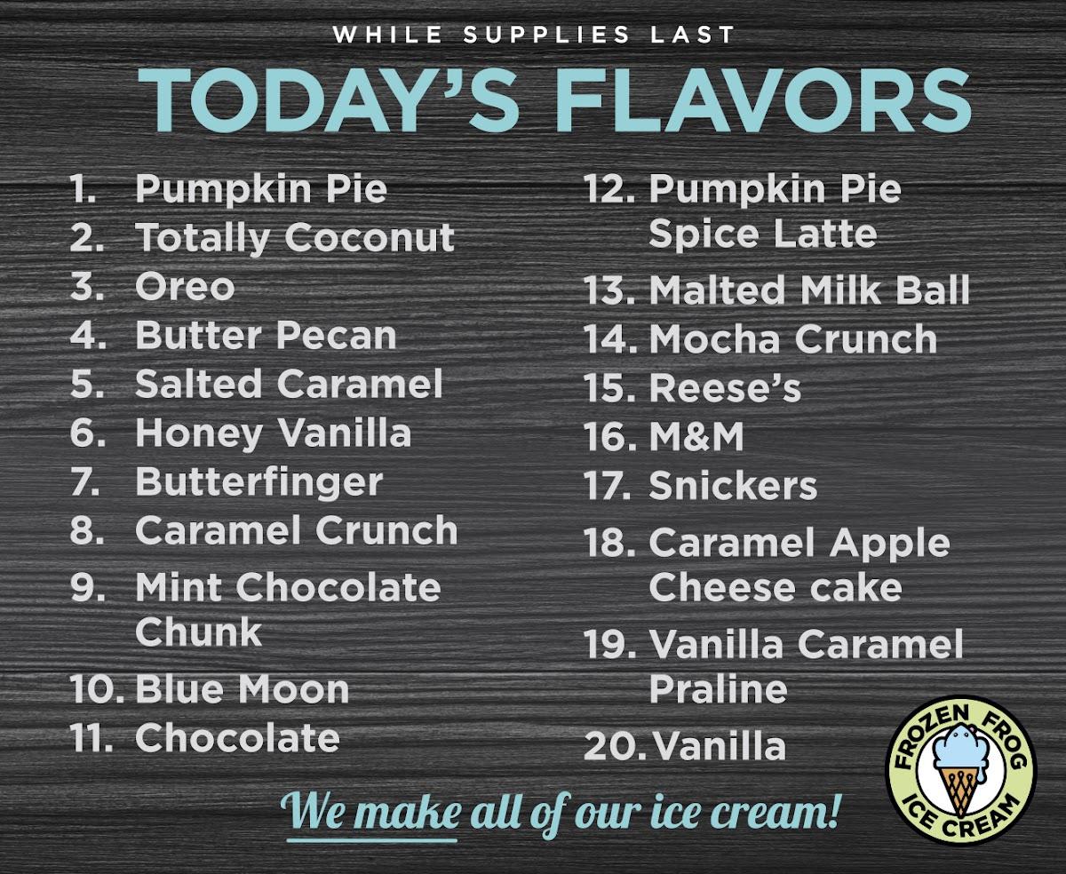 Menu at Frozen Frog Ice Cream, Muskego