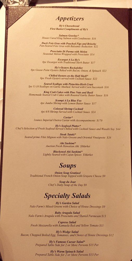 Menu at Hy's Steak House steakhouse, Honolulu