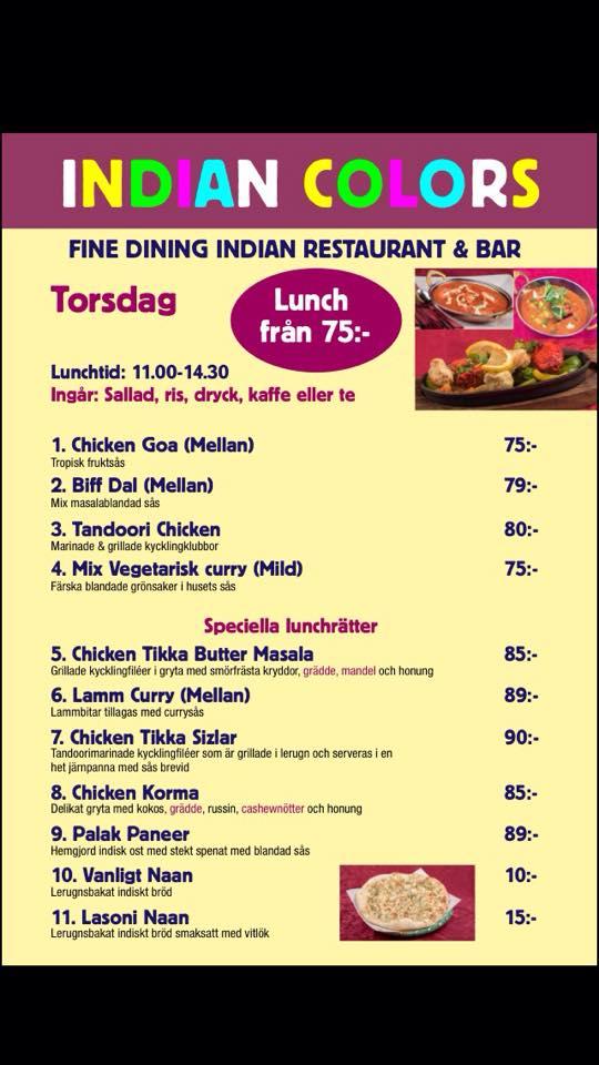 Menu at Indian Colors restaurant, Upplands Väsby