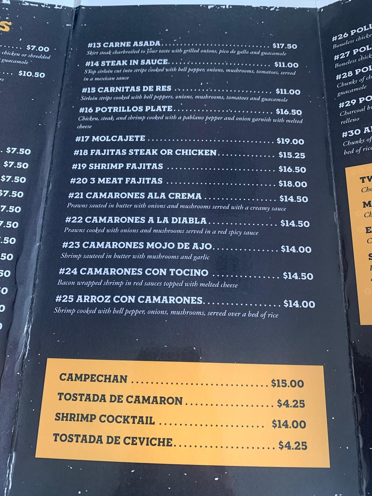 Menu at Los Potrillos Mexican restaurant, Hagerman