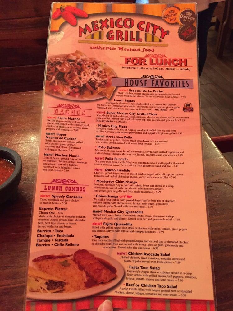 Menu at Mexico City Grill pub & bar, Indianapolis, S Emerson Ave Suite N
