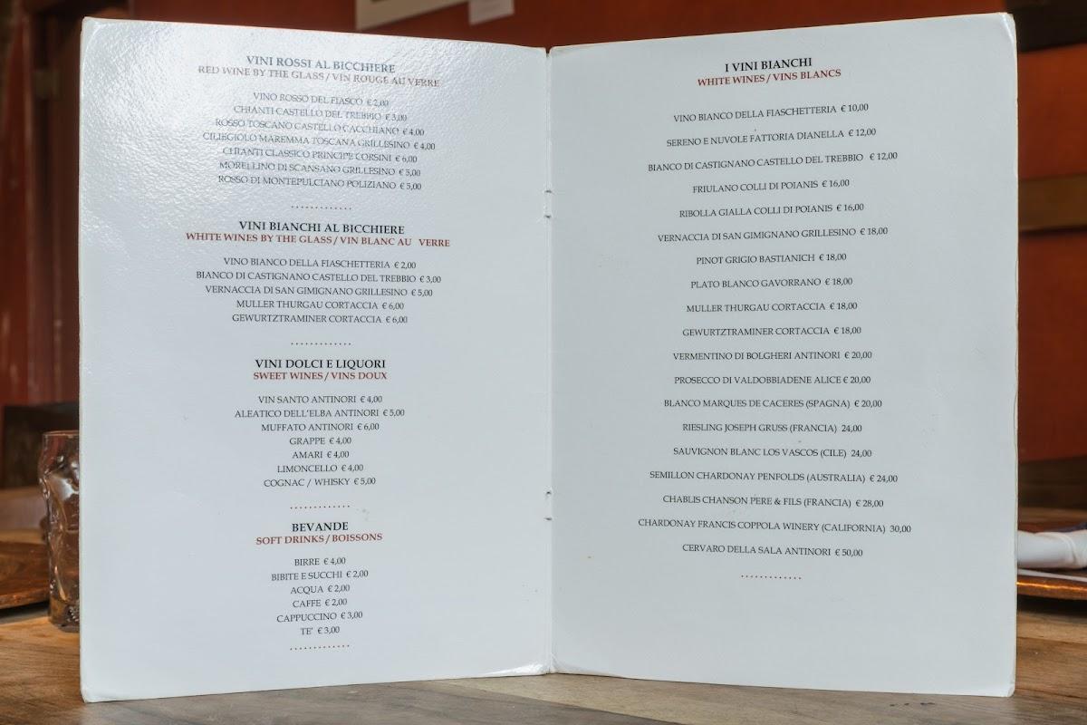 Menu at Osteria Santo Spirito restaurant, Florence, Piazza Santo Spirito