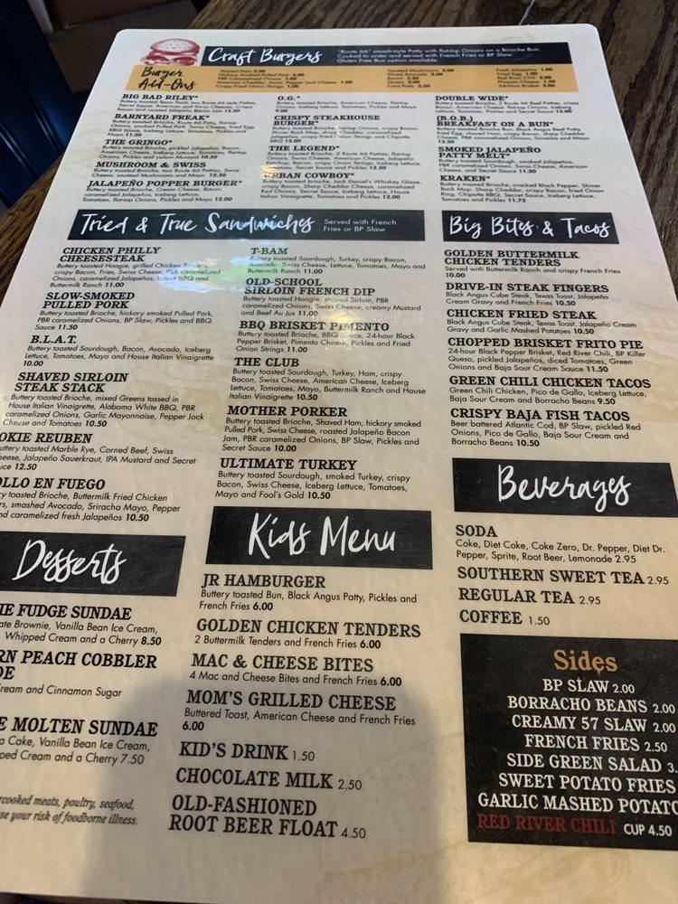 Menu at Backporch Drafthouse restaurant, Wichita Falls