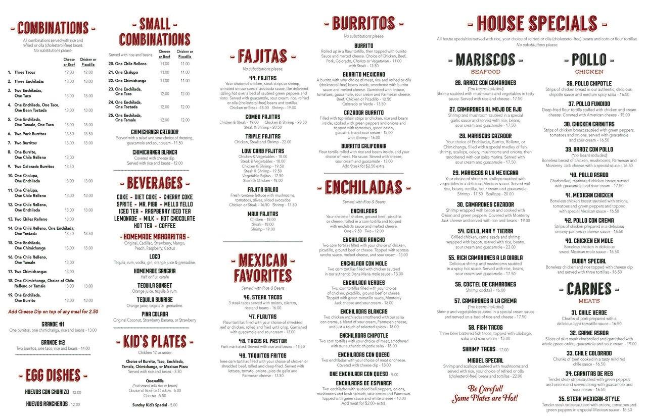 Menu at Cazador Mexican Restaurant, Ankeny