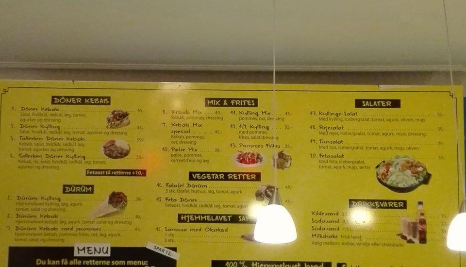 Menu at Doner House restaurant, Aarhus