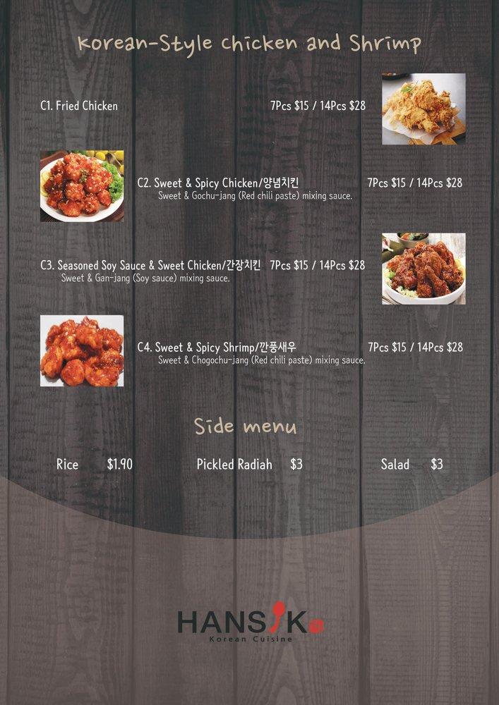 Carta del restaurante Hansik Korean Cuisine, Edmonton