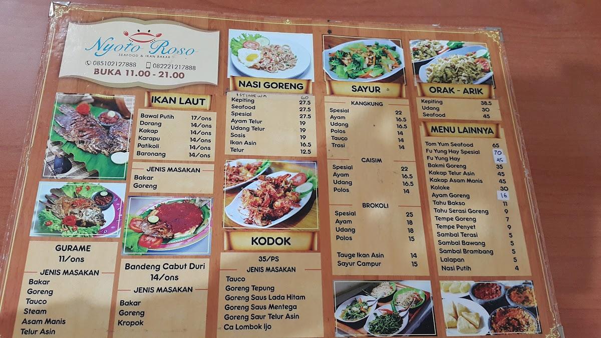 Menu at Kepiting Nyoto Roso restaurant, Semarang, Jl. Taman Beringin No.22