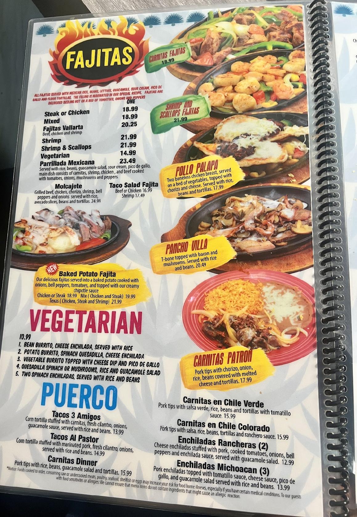 Menu at Los Mariachis restaurant, Moon
