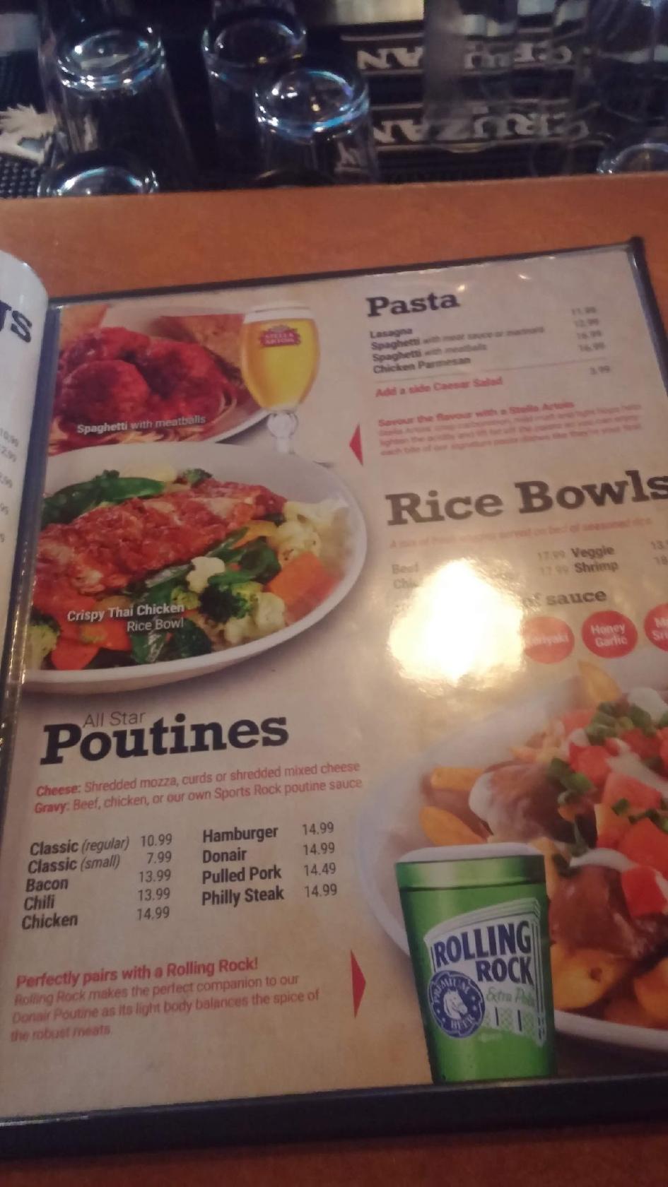 Menu at SPORTS ROCK MONCTON pub & bar, Moncton