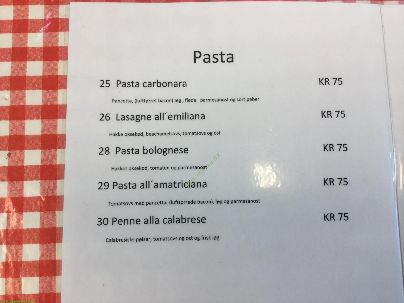Menu at pizzaria Villa Paradiso restaurant, Odense