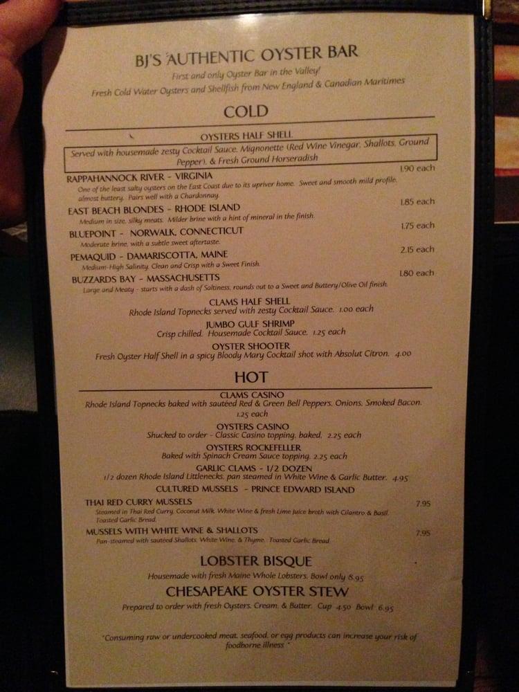 Menu at BJ’s pub & bar, Selinsgrove