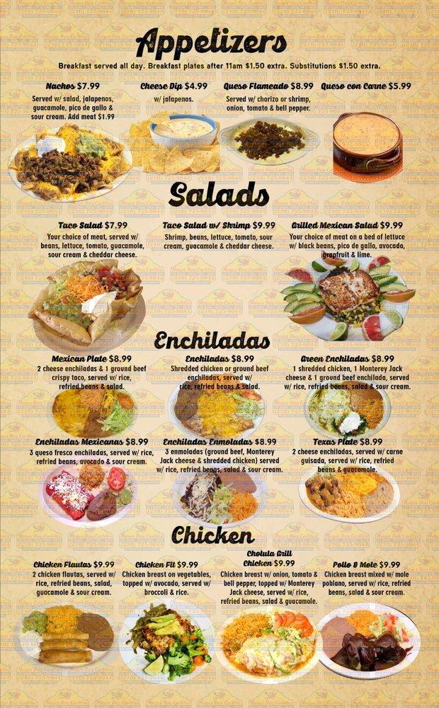 Menu at Cholula's restaurant, San Antonio