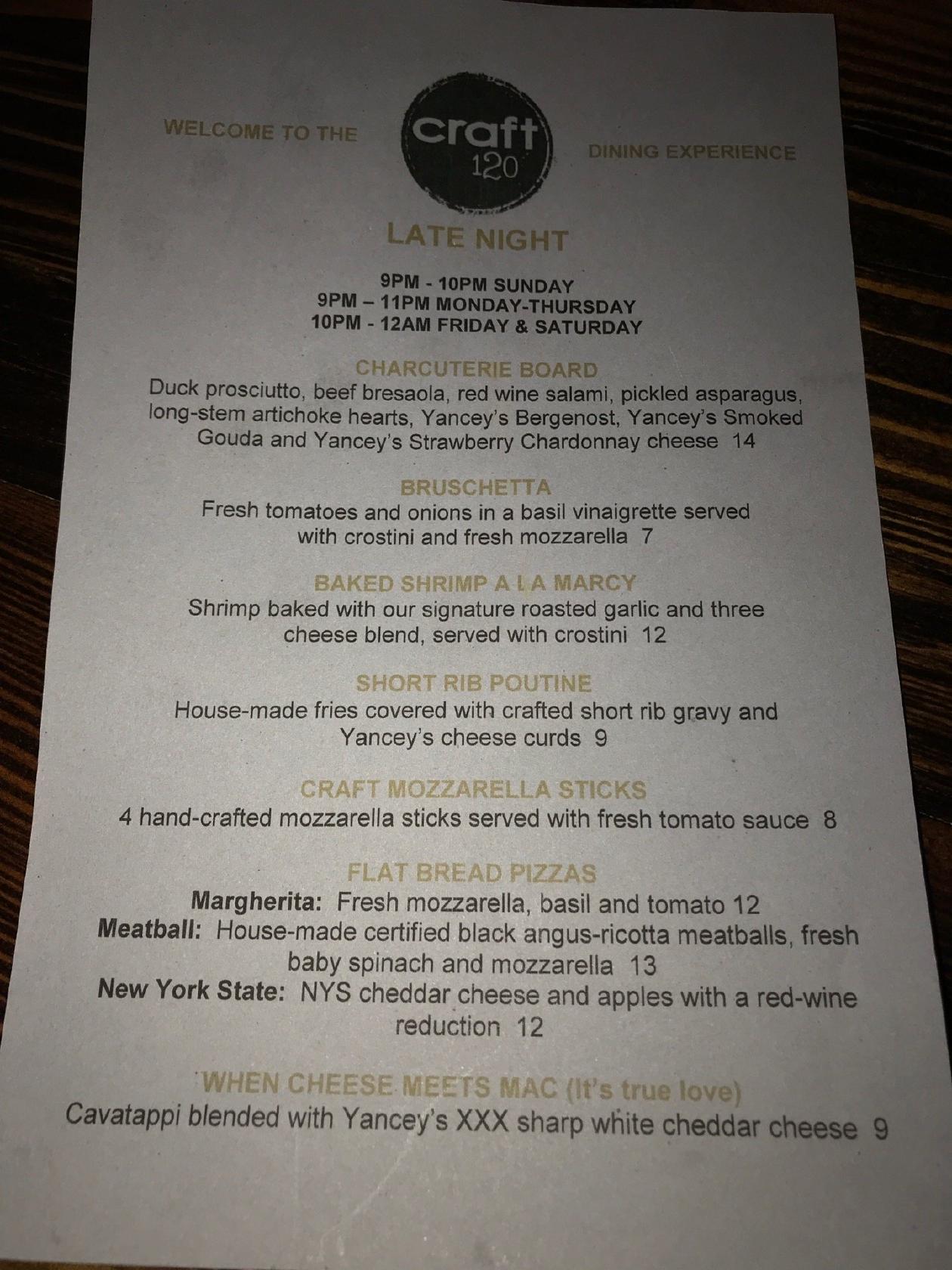 Menu at Craft 120 pub & bar, Newark
