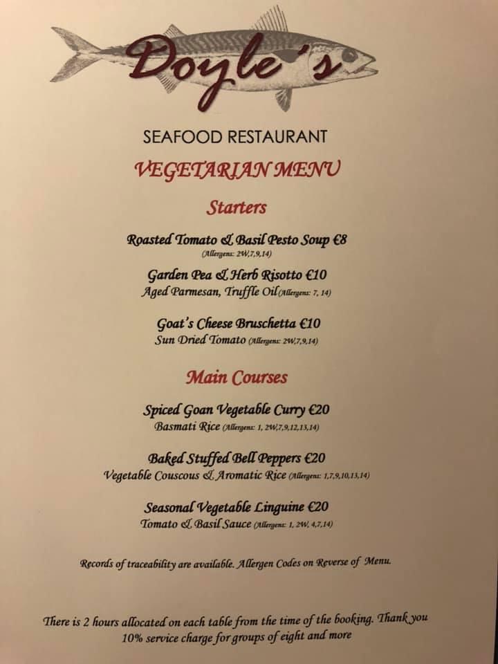 Menu at Doyle's Seafood Restaurant, Dingle