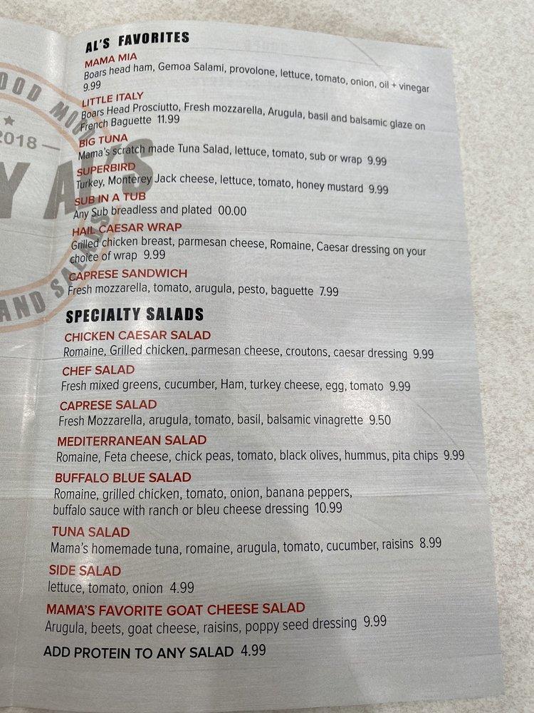 Menu at Hangry Al's restaurant, Pembroke Pines